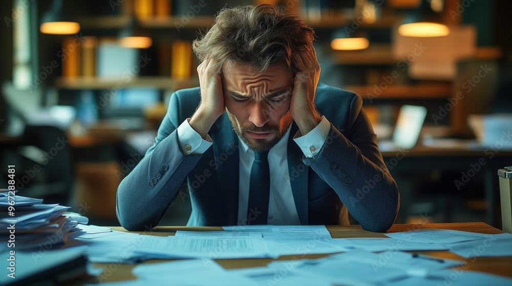 Frustrated Businessman Struggling with Workload. Businessman stressed ...