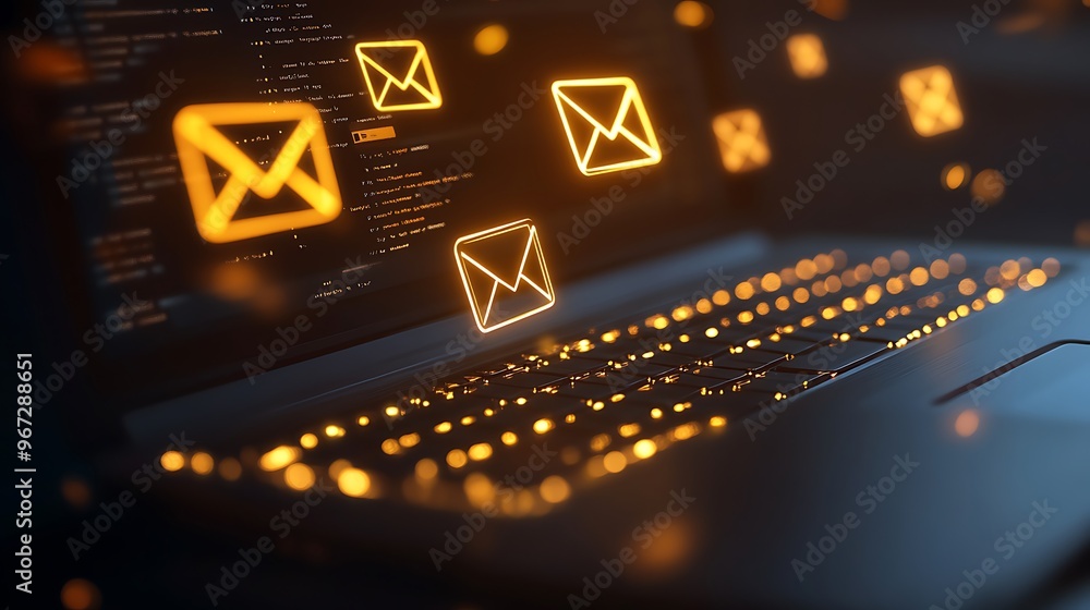 Digital Communication with Floating Emails and Coding Background ...