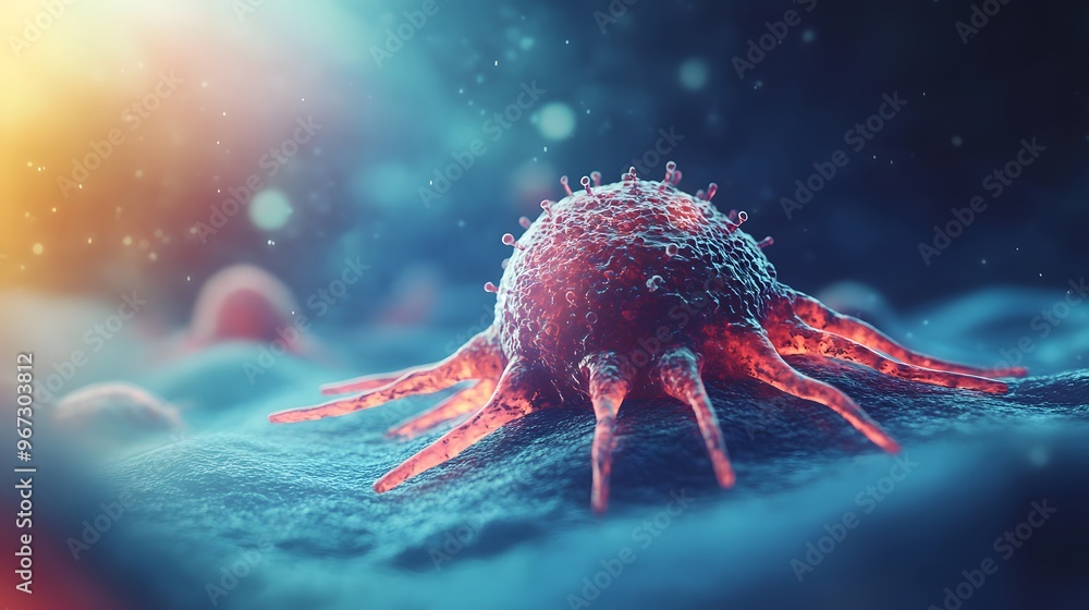 3D model depicting a cancer cell with a targeted drug attachment ...