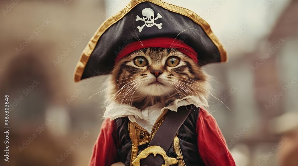 Cute Cat Dressed As A Pirate In A Costume With A Skull And Crossbones ...