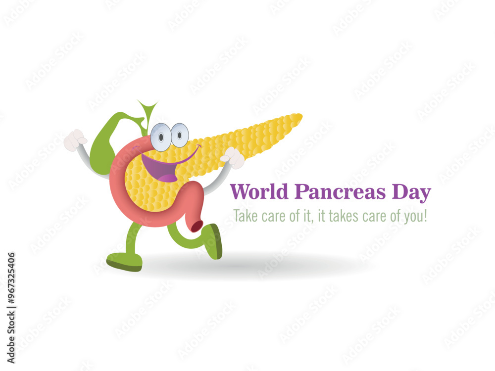 Smiling pancreas promoting pancreas care.Illustration of a happy ...