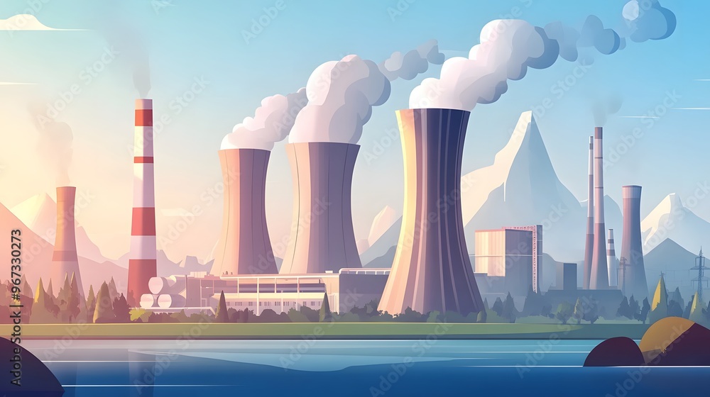 atomic nuclear reactor or power plant refinery industrial factory with ...