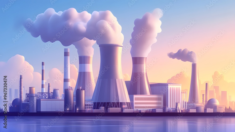 atomic nuclear reactor or power plant refinery industrial factory with ...