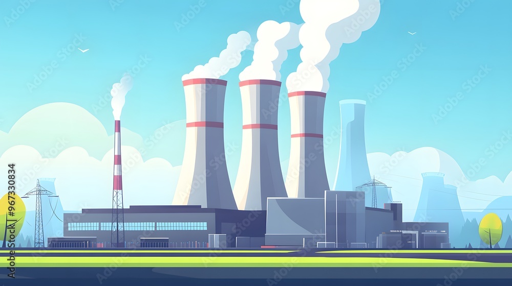 atomic nuclear reactor or power plant refinery industrial factory with ...