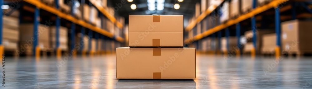Stacked cardboard boxes in a warehouse, showcasing inventory storage ...