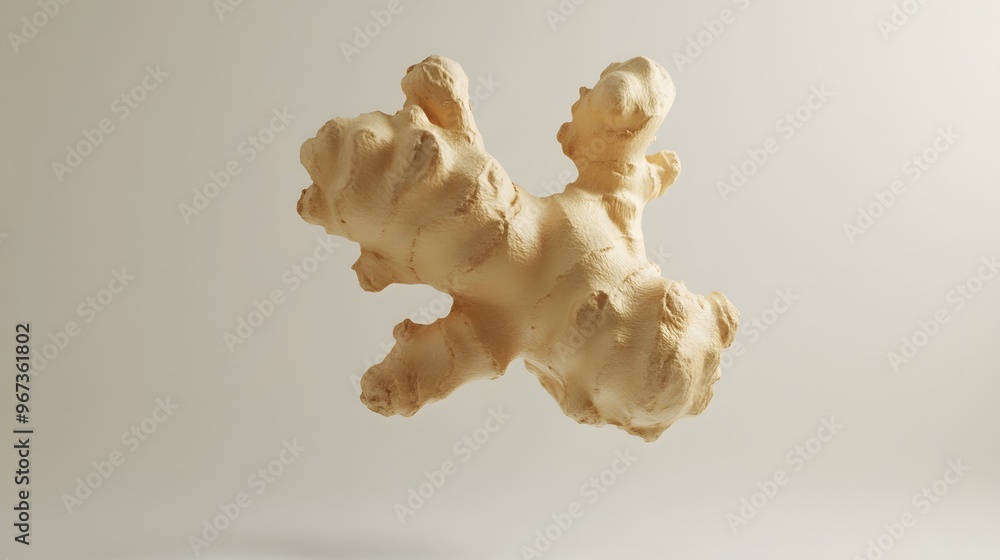 36. **A 3D render of a whole ginger root falling, its knobby texture ...