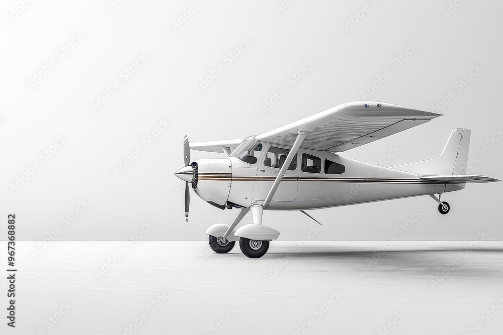 side profile of a sleek cessna 172 aircraft against a crisp white ...