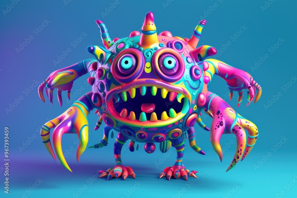 Quirky 3D monster character with a hybrid design of organic and ...