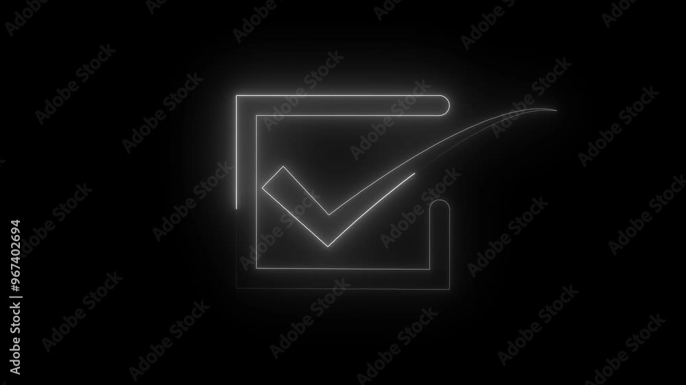 checkmark inside a rectangle animated. glowing neon line check mark ...