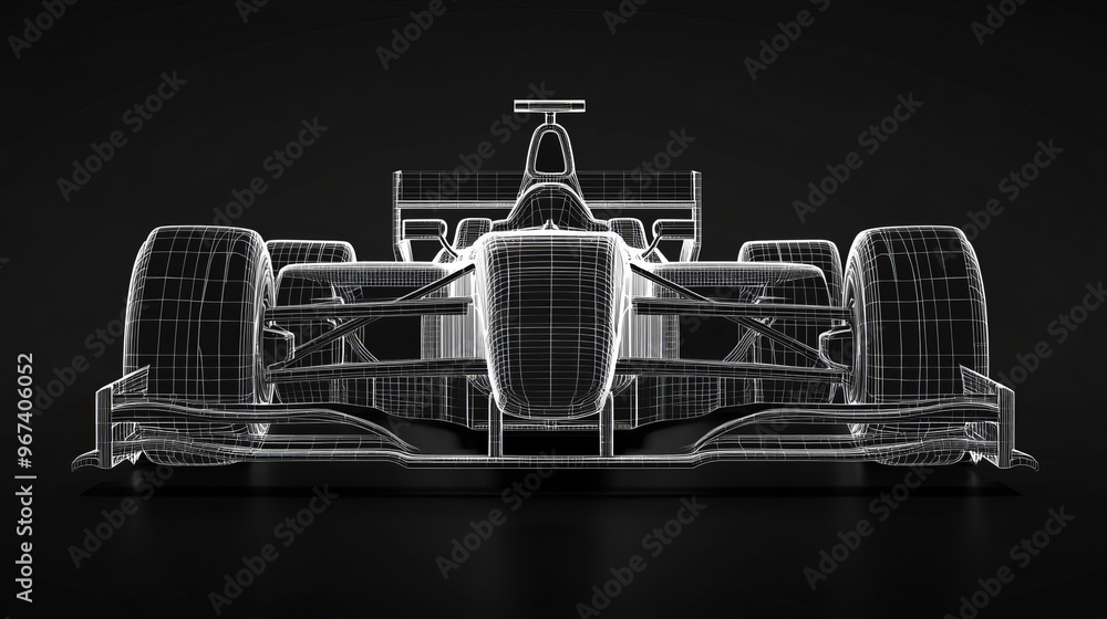 Front view outline of a Formula Race Car, engineering background. Stock ...