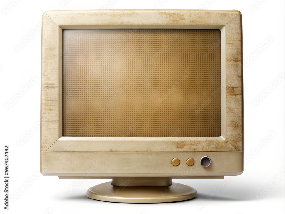 ภาพประกอบสต็อก Faded computer monitor with worn, beige-toned web ...