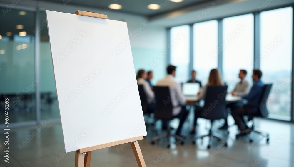 Whiteboard stands out in a modern office with blurred meeting ...