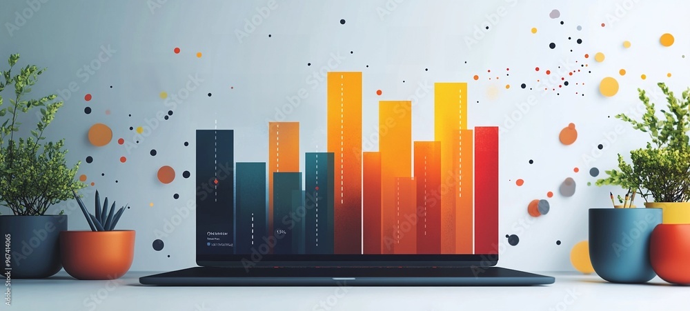 Colorful data visualization infographic and charts displayed on a ...