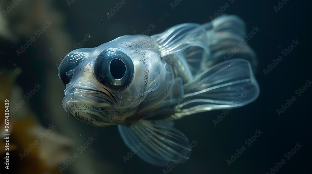 Barreleye fish with transparent head, looking upward: A barreleye fish ...