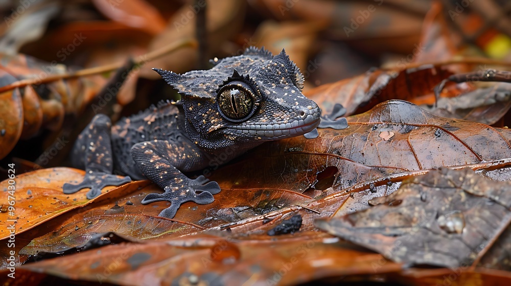 Satanic leaf-tailed gecko perfectly camouflaged on dead leaves: A ...