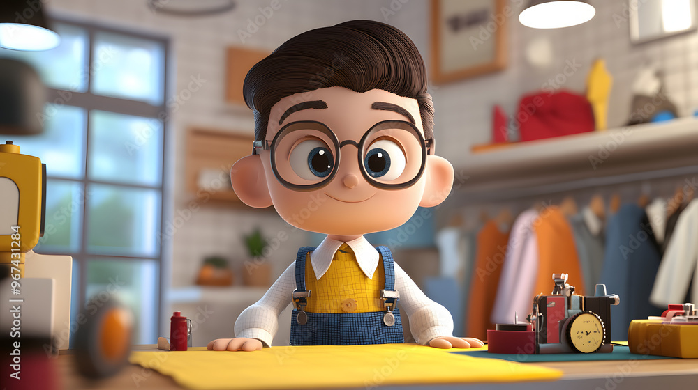 Cute cartoon character tailor is sewing Stock Illustration | Adobe Stock