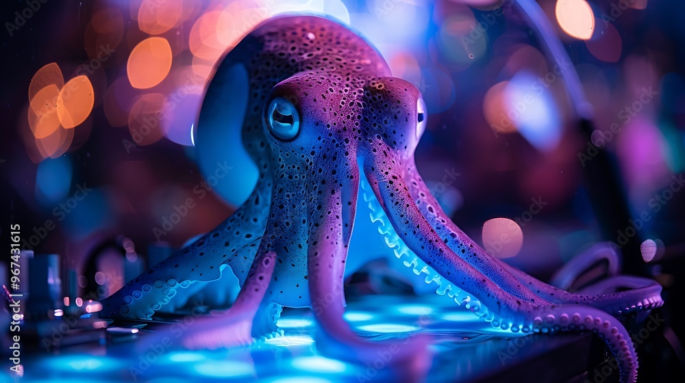 Vampire squid as DJ at deep sea rave, bioluminescent dance floor: A ...