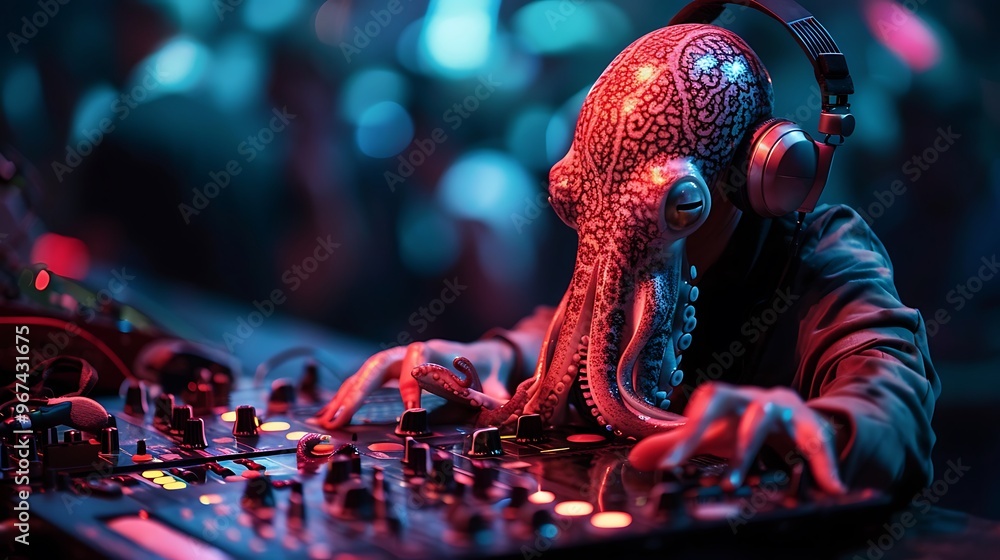 Vampire squid as DJ at deep sea rave, bioluminescent dance floor: A ...