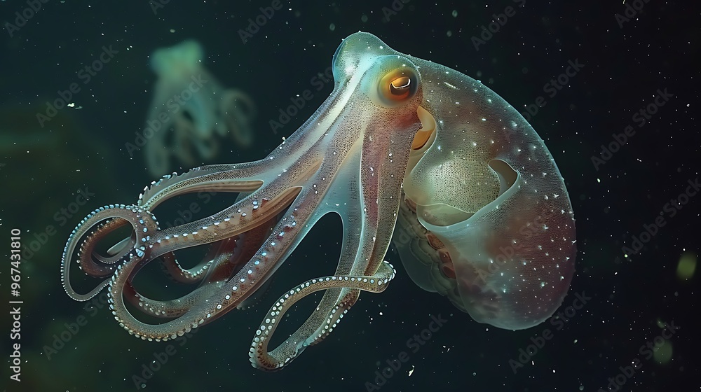 Vampire squid in defensive posture, bioluminescent arm tips: A vampire ...