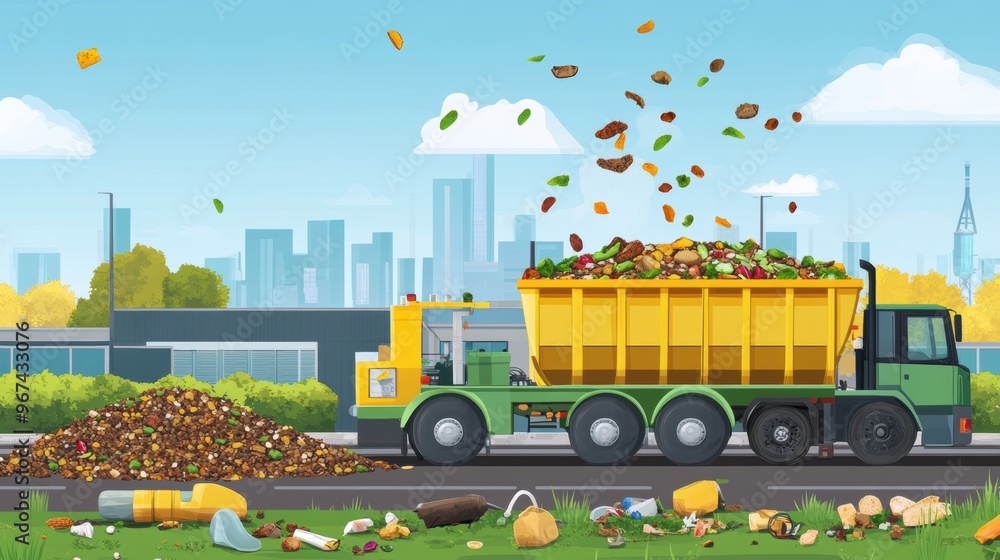 Illustration of food waste management practices in an industrial ...