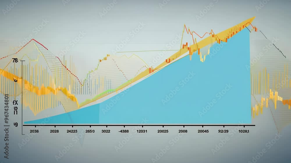 dynamic chart with increasing blue and yellow lines, showing growth and ...