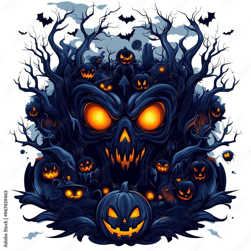 Halloween clipart dark forest glowing eyes spooky shadows bats ...