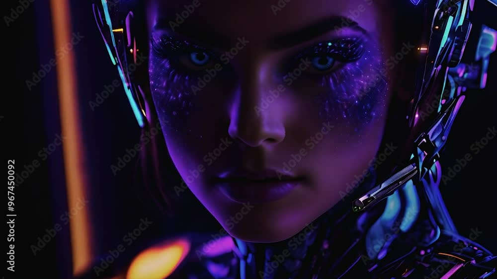 Fantasy scene featuring a female avatar wearing headphones while ...