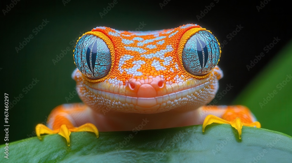 macro photography of a camouflaged gecko on a vibrant green leaf ...