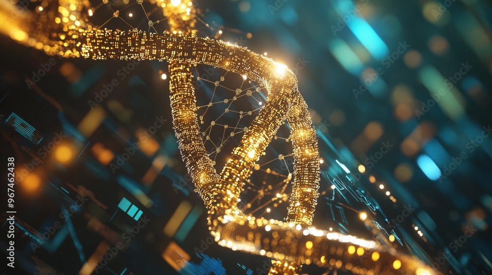 Exploring the digital golden DNA of finance with glowing symbols and ...