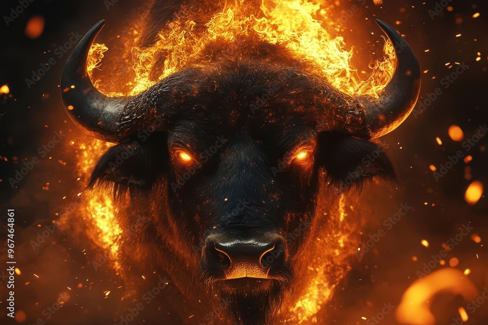majestic buffalo emerging from swirling flames and embers ethereal ...