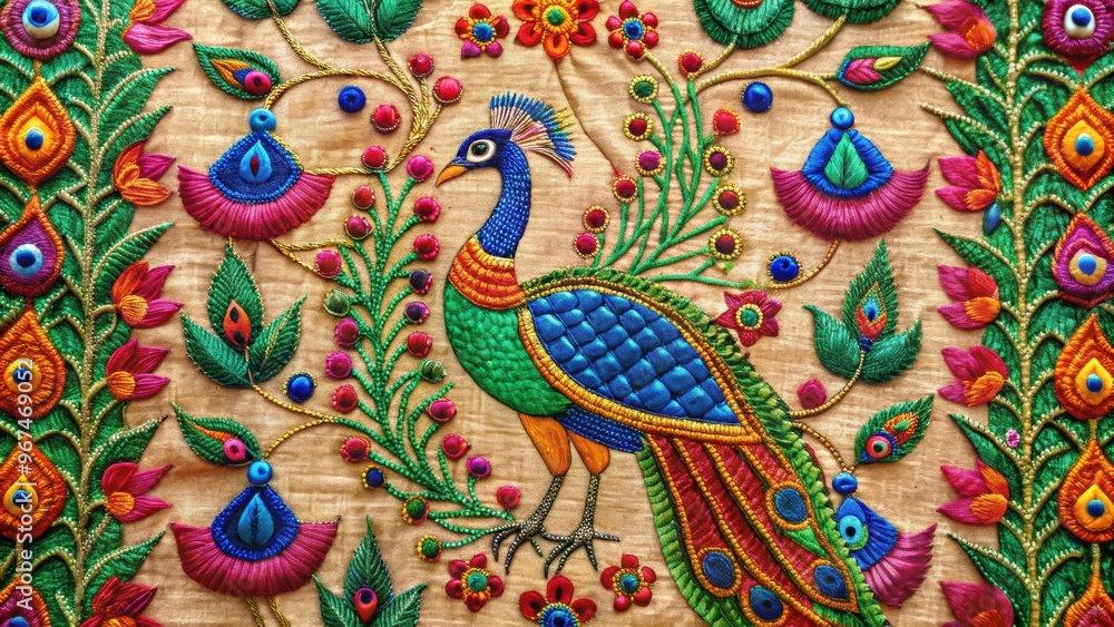 Peacock motif designs on traditional textiles in royal Rajasthan, India ...