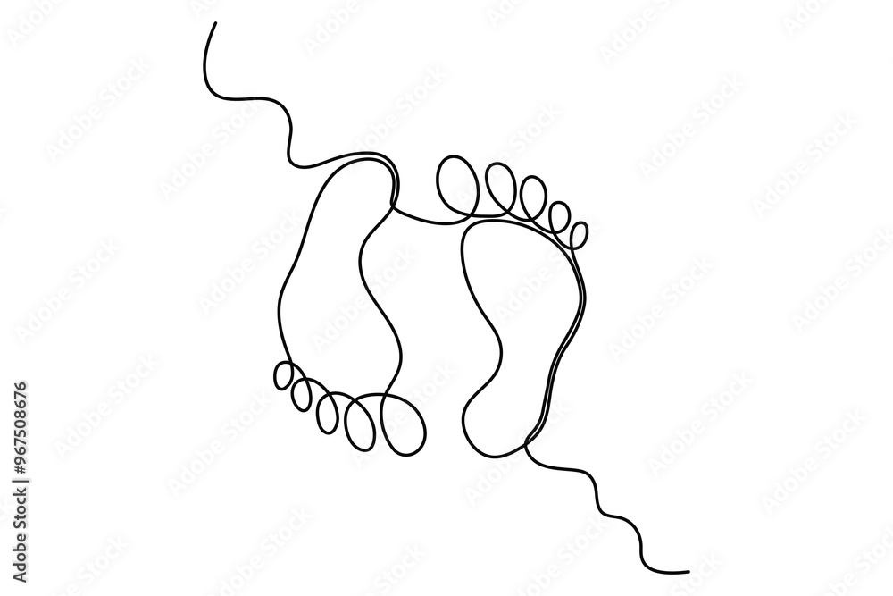 Continuous single line of foot sole drawing outline vector art ...