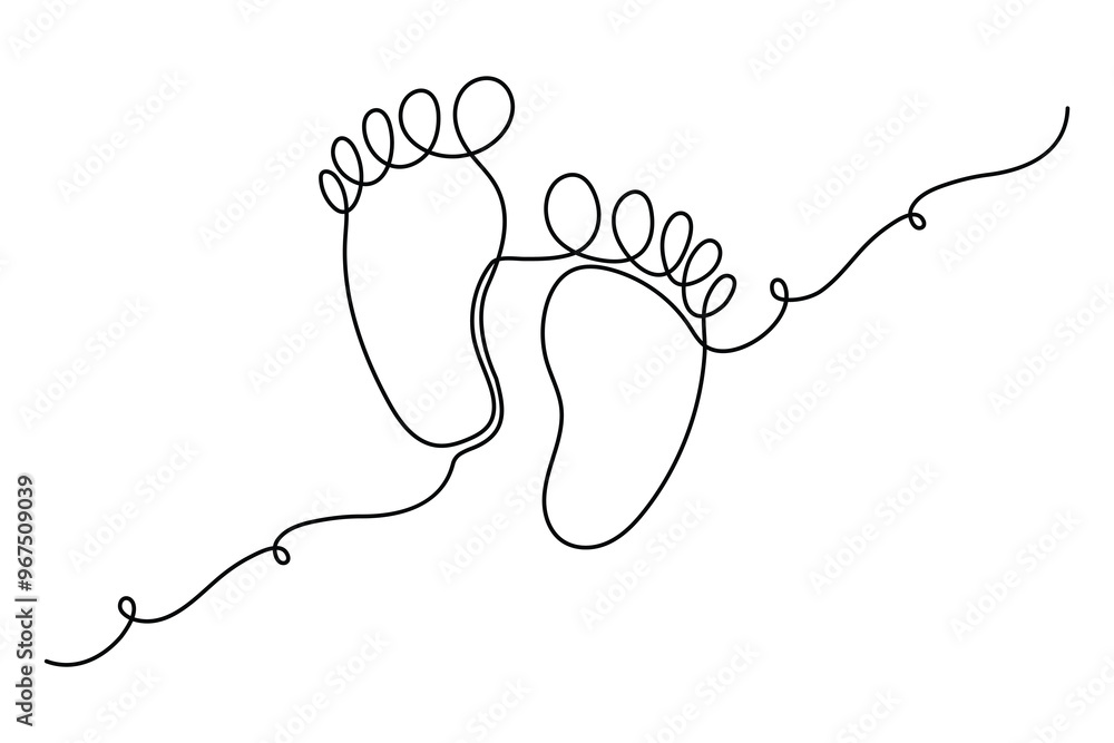 Continuous single line of foot sole drawing outline vector art ...