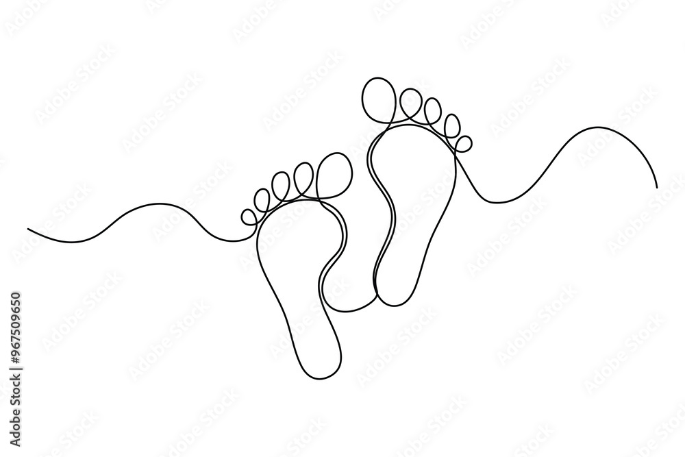 Continuous single line of foot sole drawing outline vector art ...