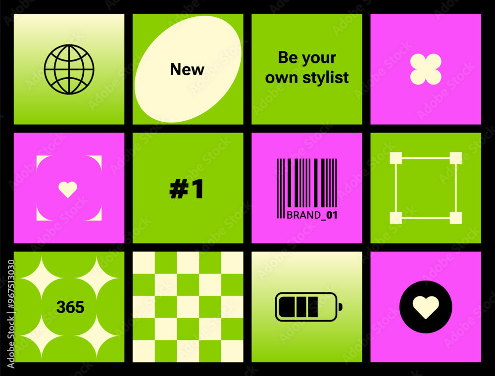Y2k abstract geometry elements. Editable square banner template for ...