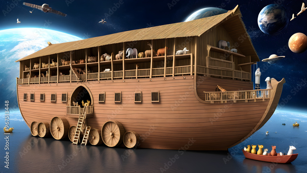 Noah's ark space version, Noah's ark, bible story illustration, Noah's ...