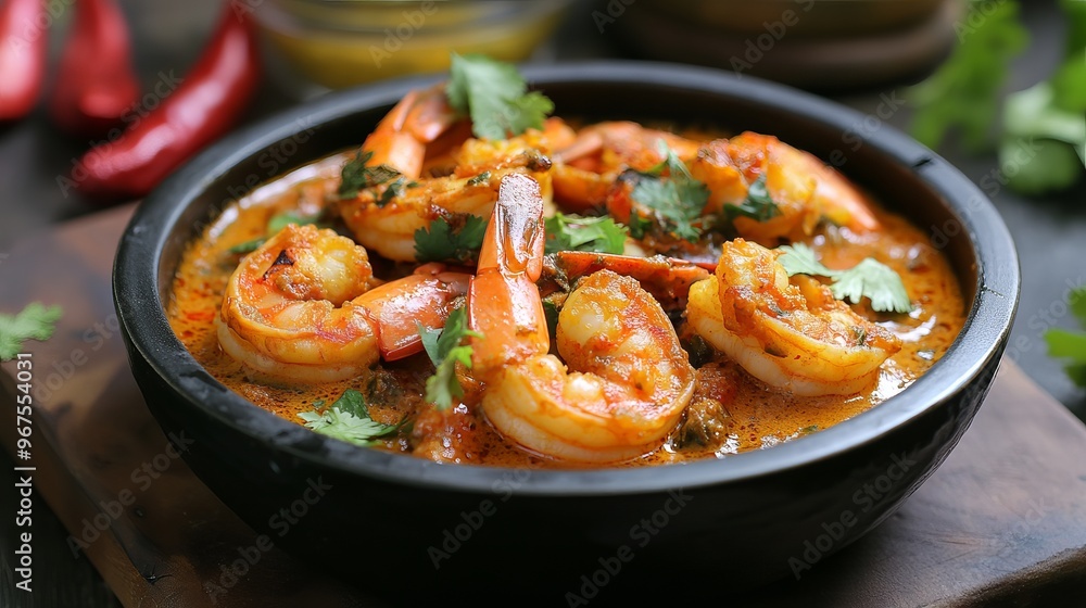 Savor the taste of South India with Prawn Madras! Tender prawns are ...