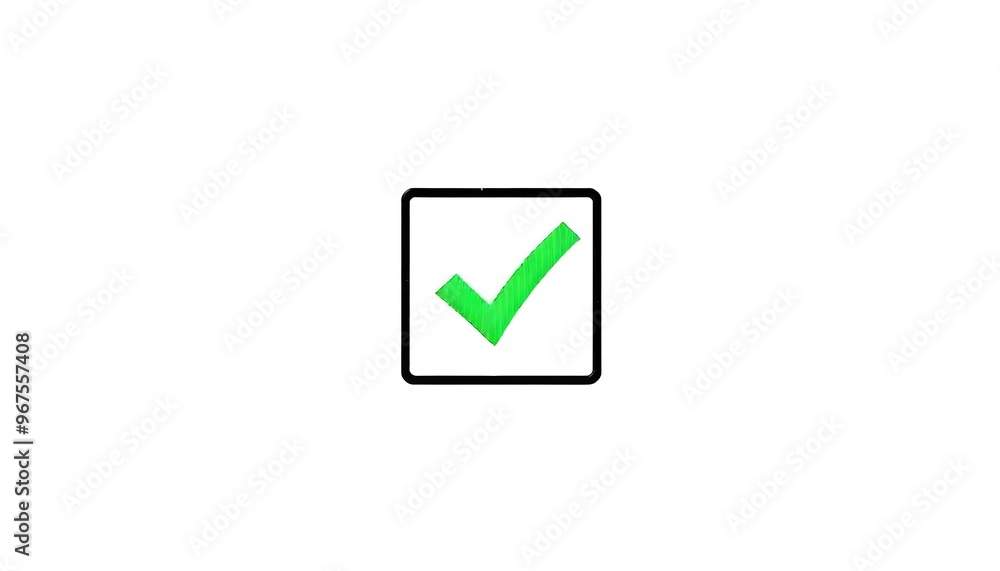 Green tick checkmark in a checkbox on a plain white background Stock ...