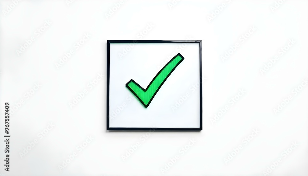 Green tick checkmark in a checkbox on a plain white background Stock ...