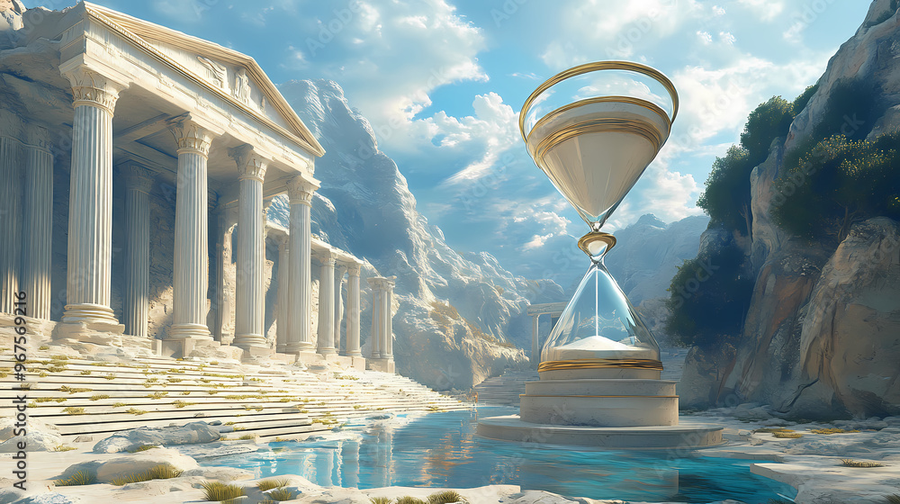 Colossal hourglass merges with greek amphitheater time flows both ways ...