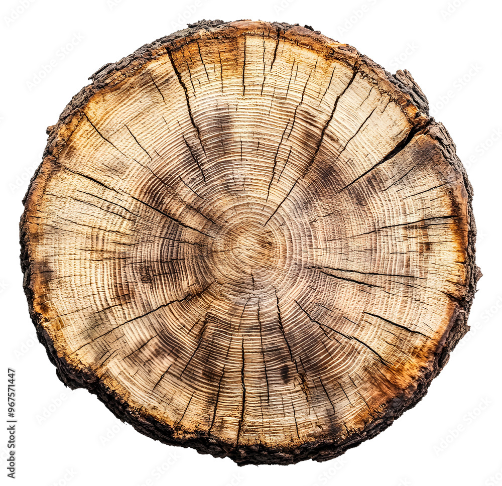 Tree stump showing annual rings and natural wood texture in sunlight ...