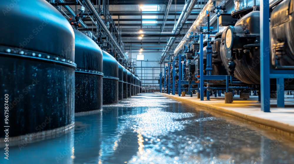 Water recycling tanks in an industrial setting reflect modern approach ...