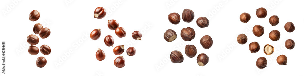 falling ripe water chestnuts on white background, full depth of field ...