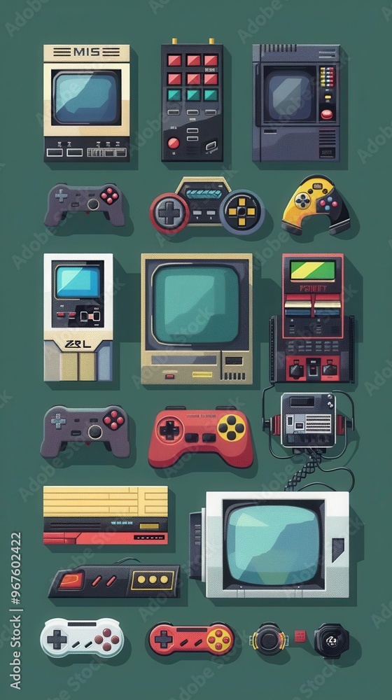 17 Retro pixel sprites flat design front view gaming theme animation ...