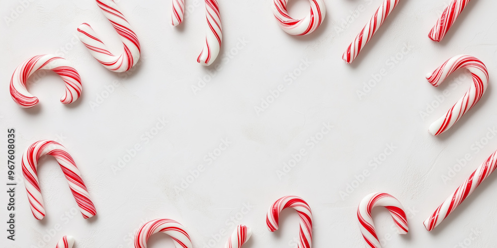 Clusters of candy canes in different orientations fill the left and ...