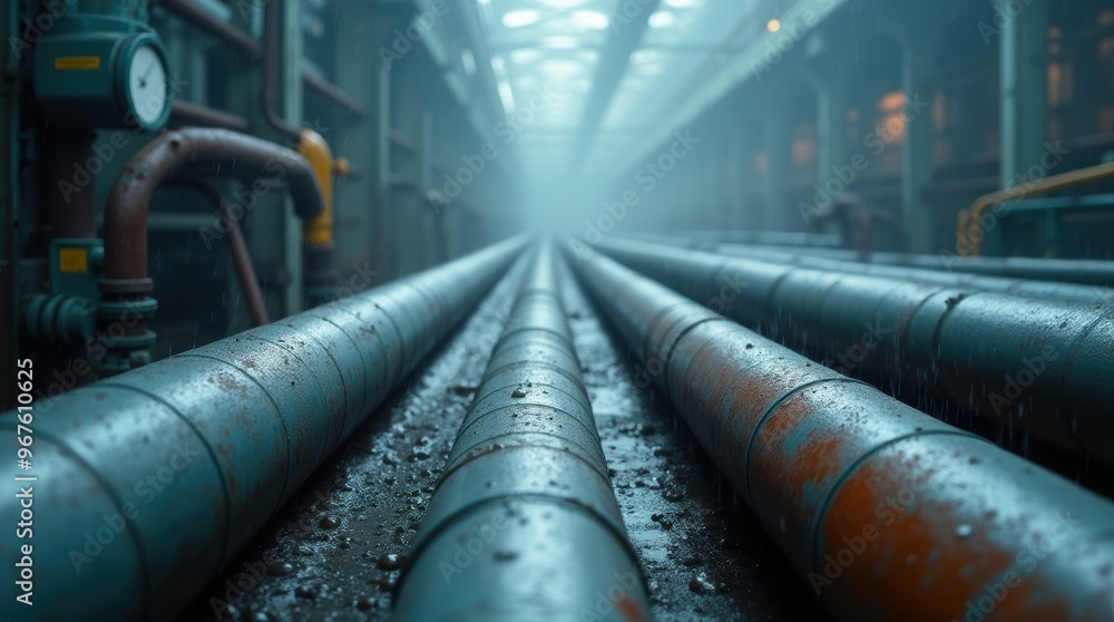 Parallel Pipes in a Wet Industrial Setting with Rust Spots and Peeling ...