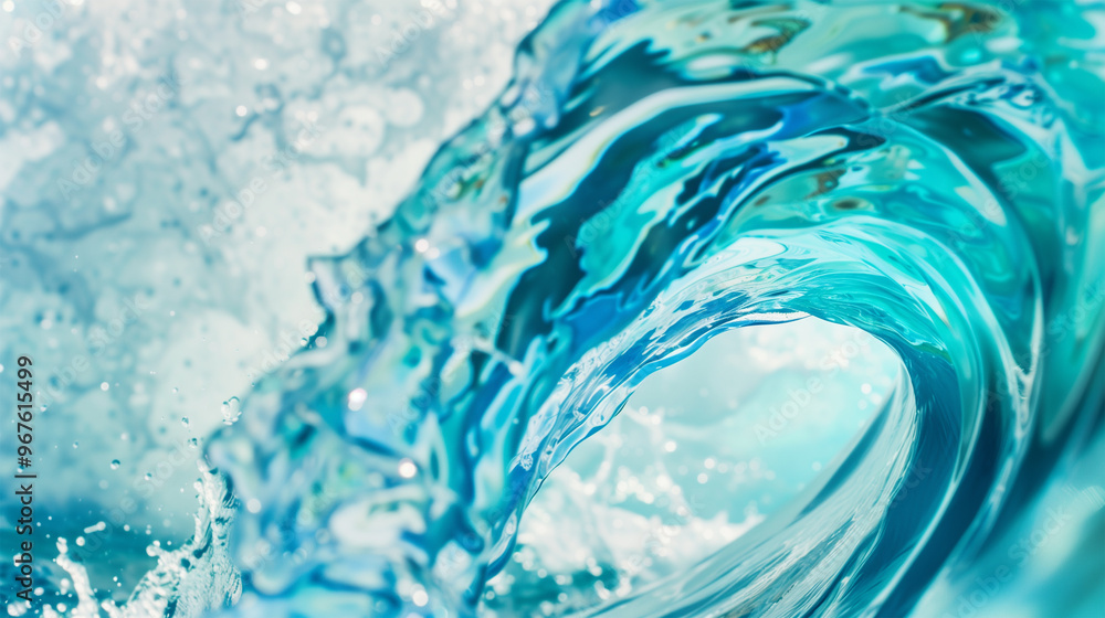 Blue Ocean Wave Under a Clear Sky with Sunlight on the Horizon, Serene ...