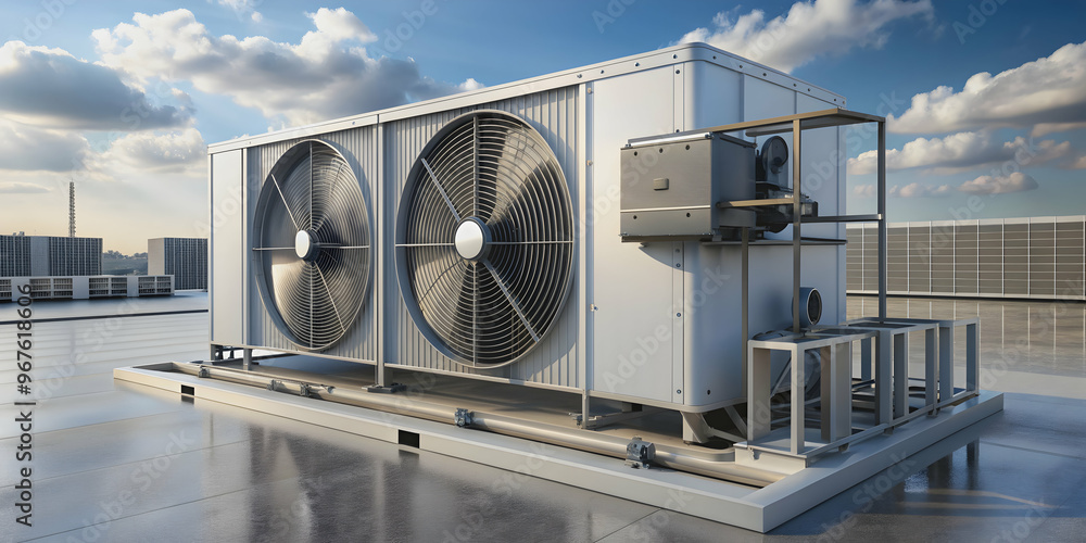 rendering of a condenser unit on the rooftop of an industrial plant ...
