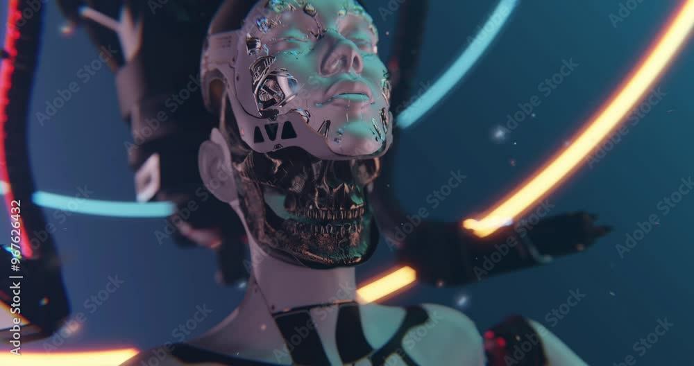 Vídeo do Stock: Cybernetic brain cyborg face futuristic female robotic ...