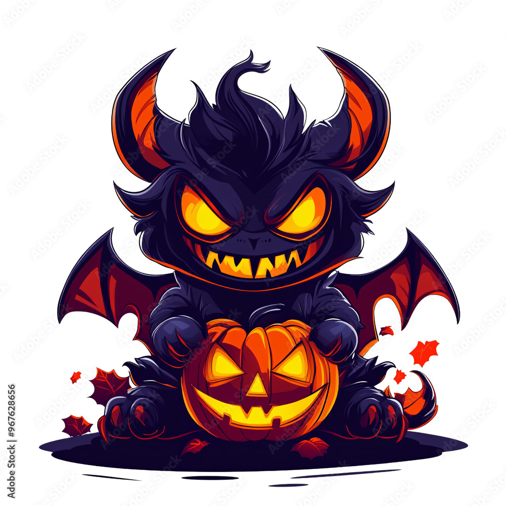 Halloween clipart devil devil glowing eyes sinister smile holding jack ...